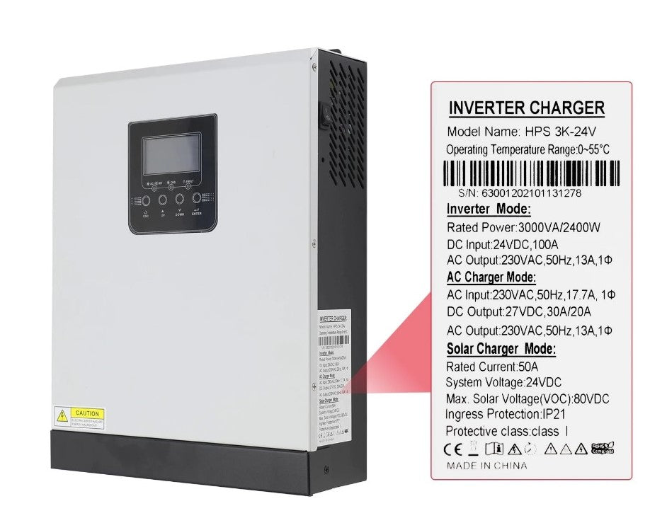 POWMR 3KVA/2400W 24V Pure Sine Wave Hybrid Solar Inverter | Electromann SA