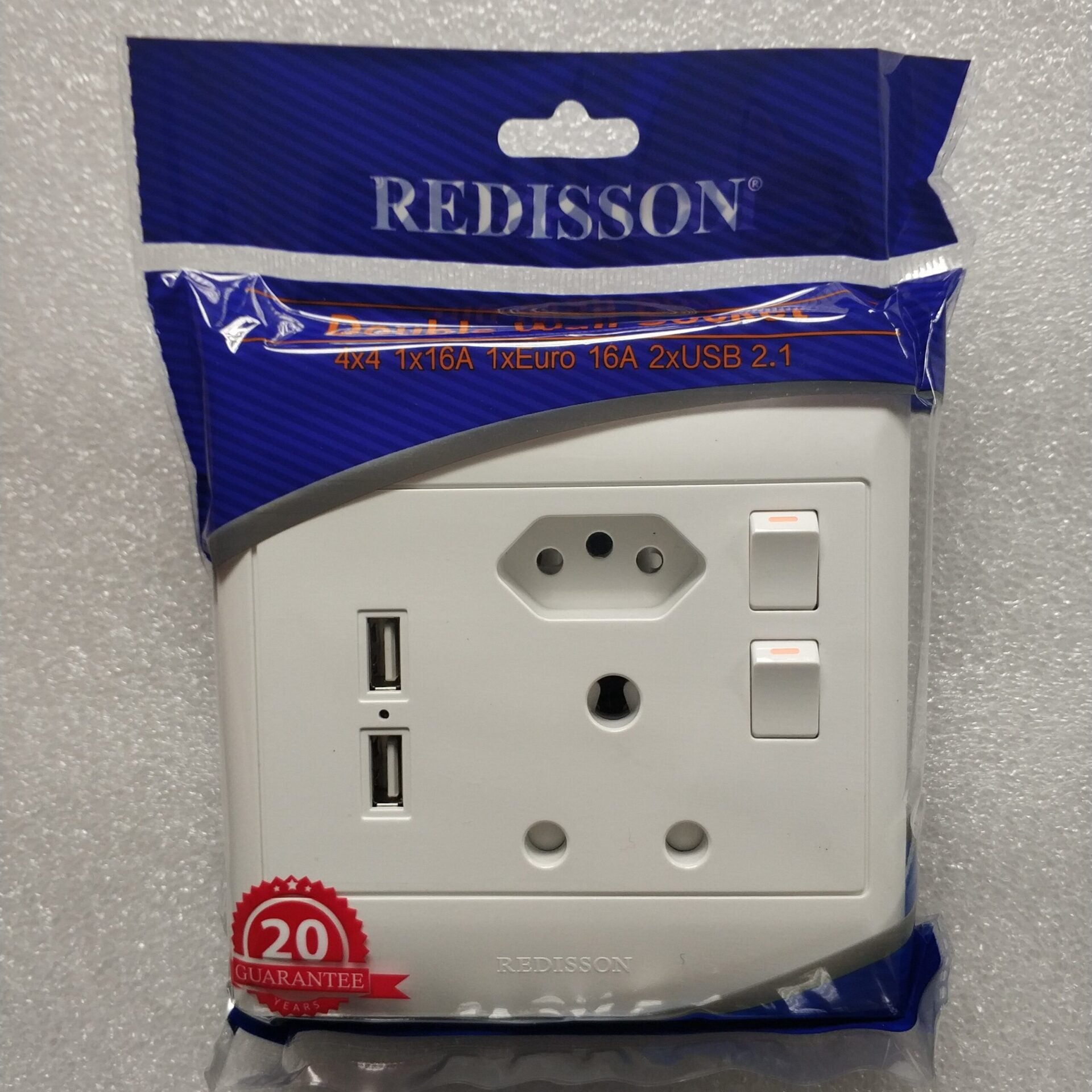 REDISSON 4x4 Double Switched Wall Socket with 2 USB Ports – Electromann SA